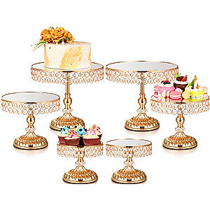 6 Pieces Gold Cake Stand Gold Round Dessert Stands Dessert Table Display Cupcake Display Stands Cake Pedestal Holder for Baby Shower Wedding Birthday Celebration Party Home Decor