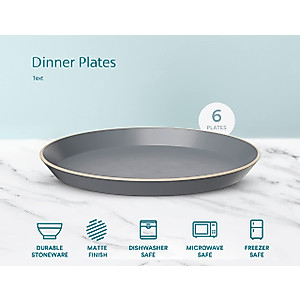 KooK Dinnerware Sets, Semi-Matte Stoneware, Dinner Plates, Salad Plates (Slate Grey, 10 Inch)