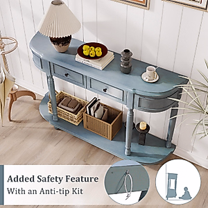 Giantex Console Table with Storage, 52” Long Sofa Table with 2 Drawers, Open Shelf, Solid Wood Legs, Narrow Entryway Table, Vintage Behind Couch Entry Table for Living Room Hallway, Foyer