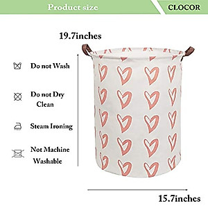 CLOCOR Large Storage Basket,Canvas Fabric Waterproof Storage Bin Collapsible Laundry Hamper for Home,Kids,Toy Organizer (Orange Heart)