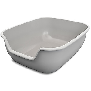 PetFusion BetterBox Non-Stick Large Litter Box. Pet Safe Non-Stick Coating for Easier Cleaning & Superior Hygiene. Open Top Box Promotes Healthy Usage. Litter Pans Made of Stronger ABS Plastic, Grey
