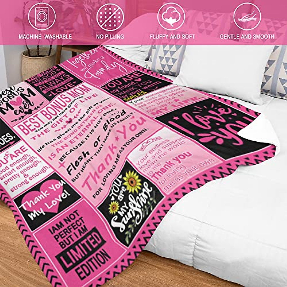 Shanfeirui Bonus Mom Gifts, Bonus Mom Blanket, Step Mom, Step Mom, Step Mom Gift Ideas, Best Step Mom, Birthday Gift for Step Mom, Step Mom Throw Blanket 60" x 50”