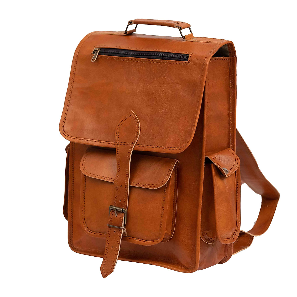 Shy Shy Let’s Touch The Sky 16" Vintage leather Backpack Laptop Messenger Bag Lightweight School College Rucksack Sling for Men Women