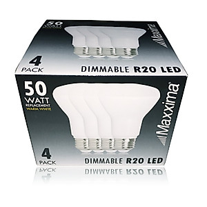 Maxxima LED BR20 Bulbs - 50 Watt Equivalent Dimmable 7 Watt LED Warm White R20 600 Lumens, 3000K Light Bulb with E26 Base, Ideal for Track or Recessed Lighting - 4 Pack