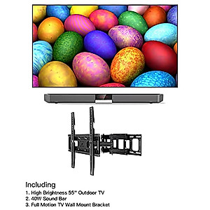 KUVASONG True 1500 Nits 55 Inch 4K Sun Readable Smart Outdoor TV with External 40W Sound Bar and Swiveling TV Wall Mount Bracket