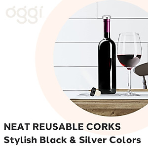 OGGI T-shaped Wine Corks, 2 pcs Wine Bottle Stopper Set, Cork Wine Stoppers for Wine Bottles, Reusable & Low Profile for Wine Beer Bottles DIY Craft (Black, Silver)
