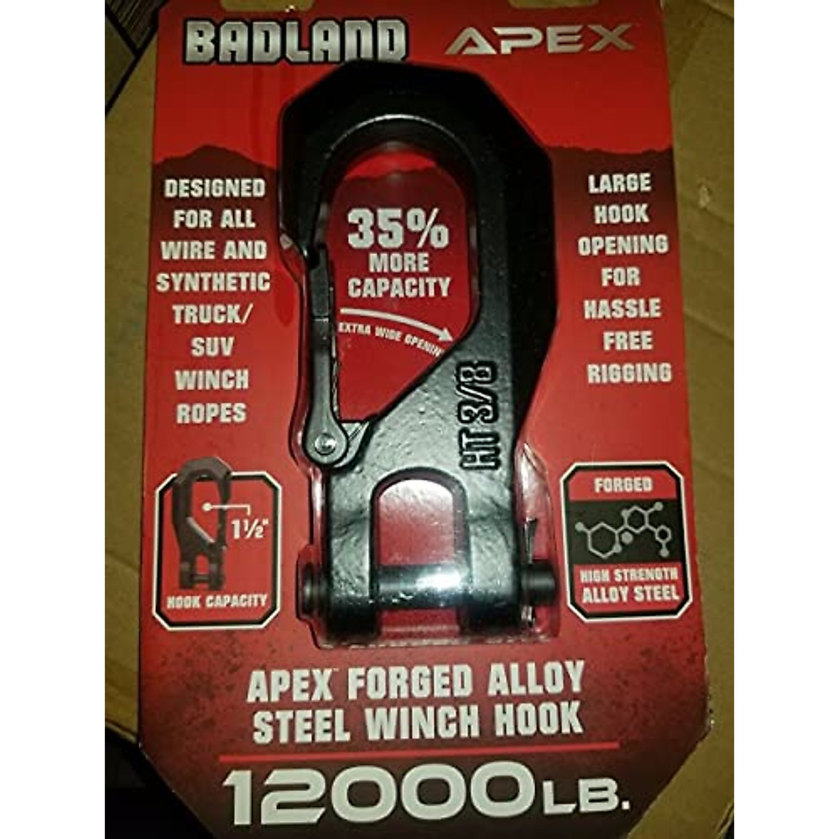 HFT BADLAND 12000 Lb. Winch Hook (6 Ton) Ultra Strong Forged High Strength Alloy Steel Winch Hook Clip 1-1 12 inch Capacity Latch