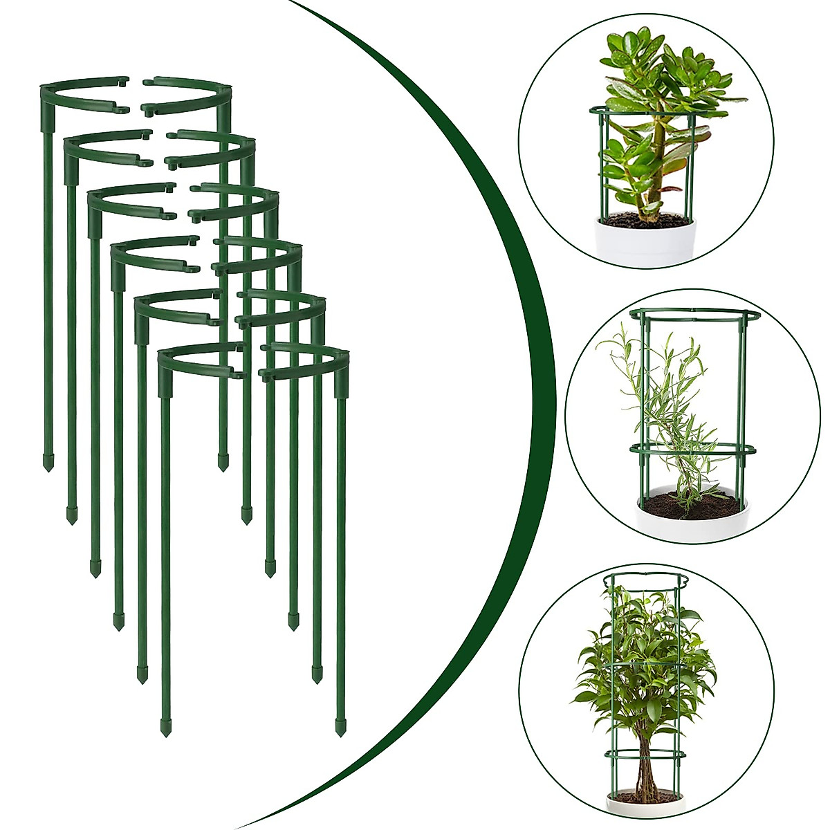 12Packs Plant Support Stake Half Round Plant Support, Stackable 3 Tier Garden Flower Support, Plant Stakes for Indoor Outdoor Plants for Tomato,Monstera, Peony, Hydrangea, Climbing Plants
