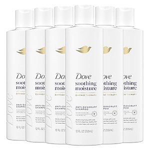 Dove Damage Therapy Derma Shampoo Soothing Moisture Pack of 6 for Flaky Scalp with Pyrithione Zinc and Almond Oil 12 Fl Oz