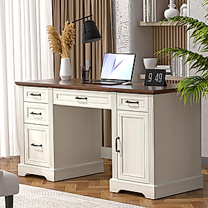 AHB 58" Executive Desk, Home Office Desk with Drawers and Cabinet, Wooden Workstation with Storage, Farmhouse Desk for Writing, Studying, Working