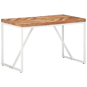 GOLINPEILO Dining Table Solid Acacia and Mango Wood, Kitchen Table of 47.2" x 23.6" x 29.9", Rectangular Dining Table, Industrial Design, with White Powder-Coated Steel Legs -AA