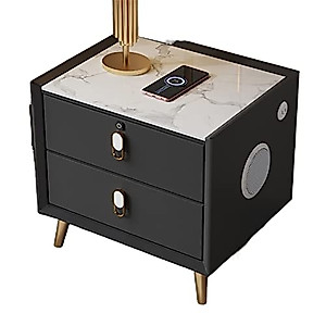 HIGOH Bedside Table Light Slate Smart Bedside Table Minimalist All Solid Wood Wireless Charging Fingerprint Lock Bluetooth Audio