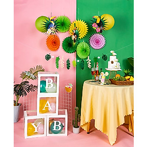 Easy Joy Tropical Bird Toucan Leave Garland Party Kit Paper Palm Leaves Paper Fan Paper Lanterns for Summer Hawaiian Luau Tiki Tropical Themed Party Decorations Luau Party Supplies Decor