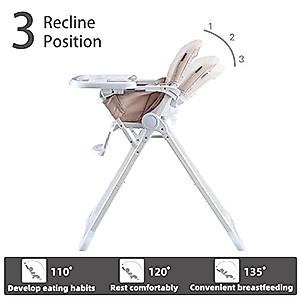 Pamo Babe High Chair for Toddlers Adjustable Baby Highchair with Removable Open Tray Wipeable Seat Pad (Beige)