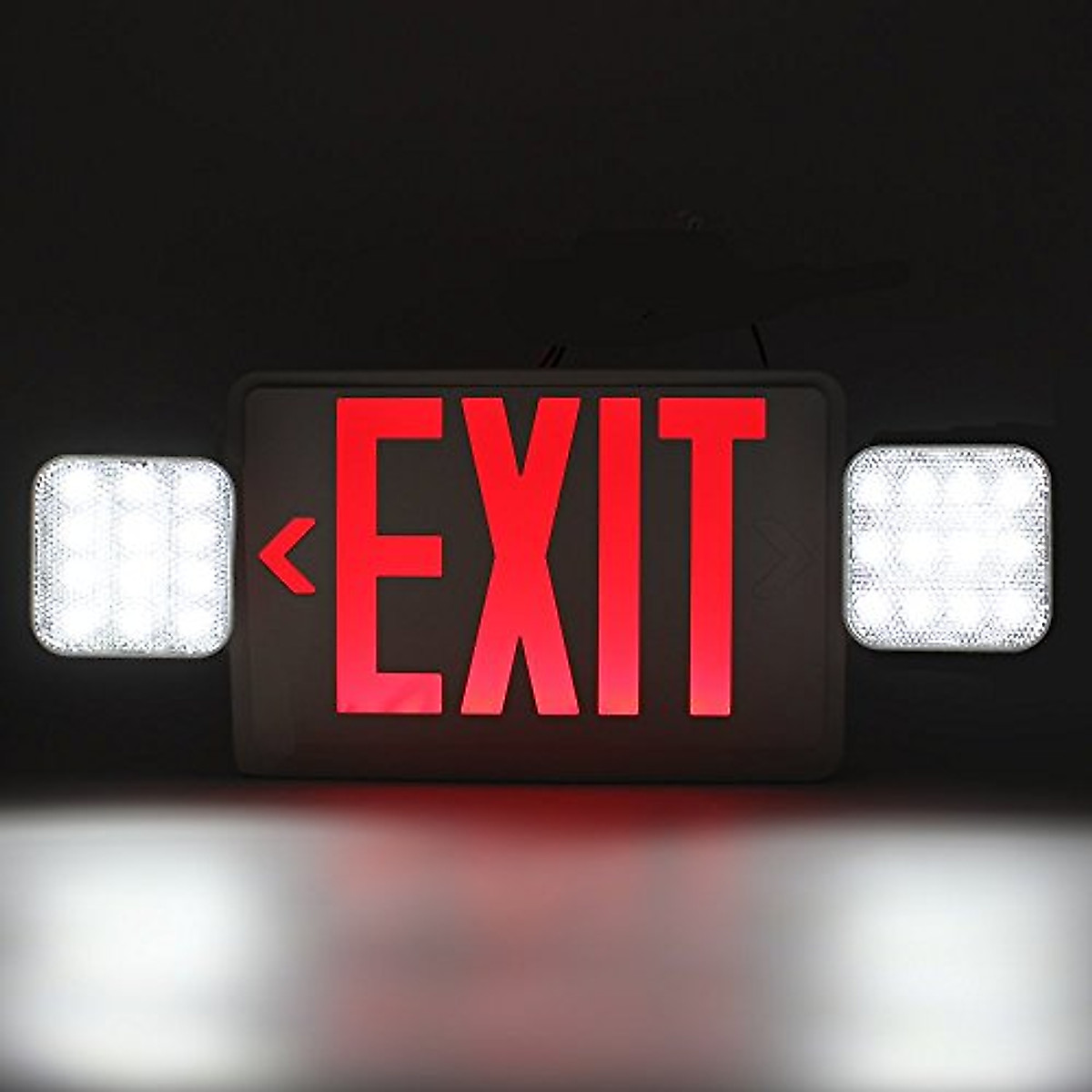 LED Exit Sign with Emergency Lights, LED Combo Emergency Light, UL Listed, Double Face, 2 Adjustable Heads, AC 120V/ 277V, Hardwired Red Emergency Exit Lights with Battery Backup
