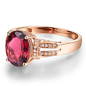 Lanmi 14k Rose Gold Natural Pink Green Tourmaline Diamonds Ring Engagement Wedding for Women Promotion