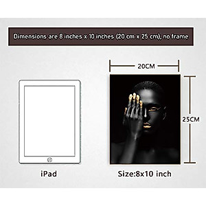 African American Wall Art Painting Black Woman Fashion Pop Gold Earrings Black Set of 3 (8”X10” Canvas Picture) Queen Portrait of Black Woman Room Poster Art Painting Bedroom for Home Decor Gift