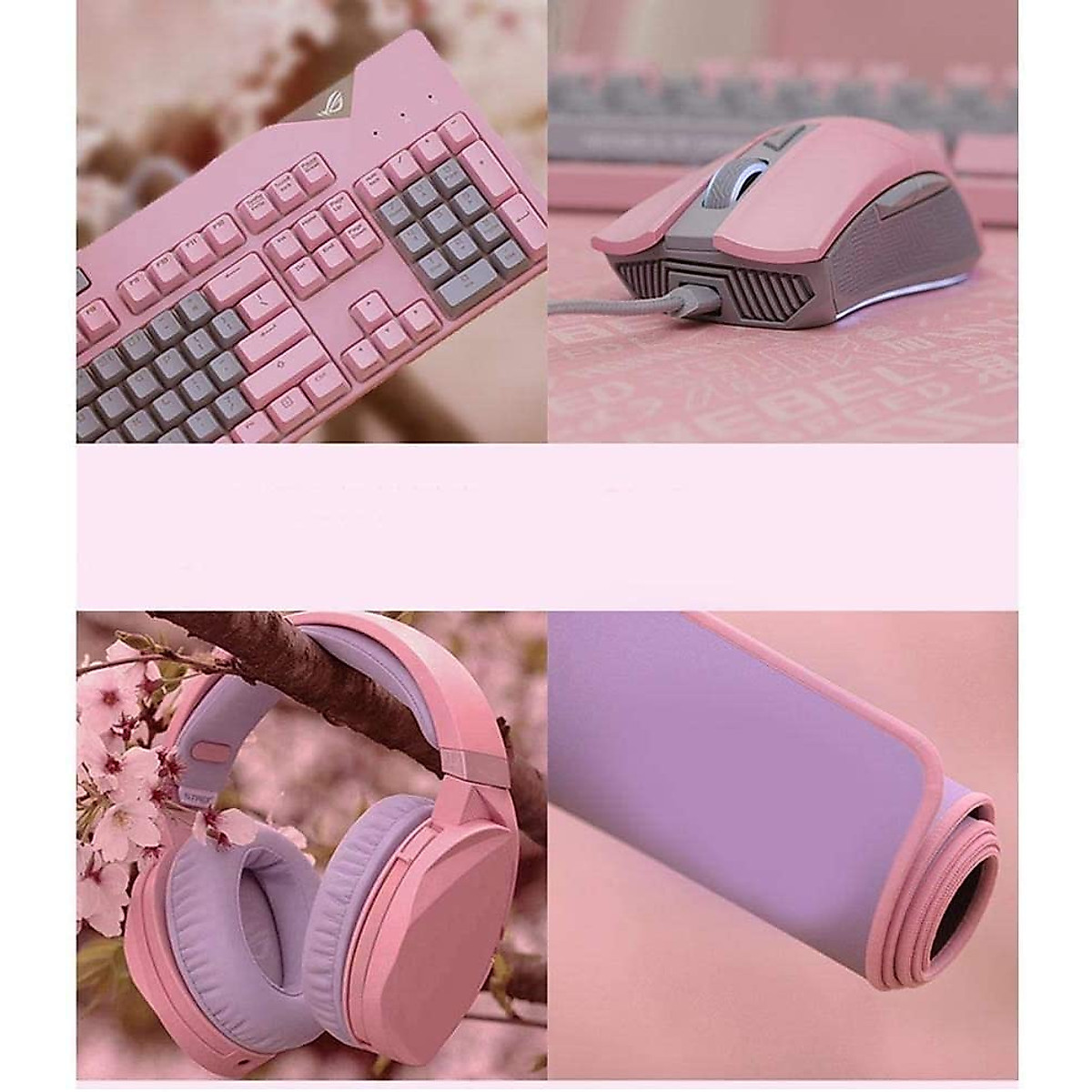 Feilx Gaming Keyboard and Mouse Combo, Pink Gaming Mechanical Keyboard Gaming Gaming Mouse Headset Mouse pad Keyboard and Mouse Set, Set (Color : Pink)