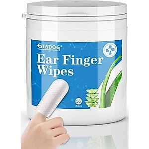 GLADOG Dog Ear Cleaner Finger Wipes, Ear Finger Wipes for Dogs Cats, Gently Removes Dirt & Odor, Dissolves Wax Build-Up, Easy to Use, Ear Cleaning Finger Wipes for Dogs, Natural Ingredients - 55 Count