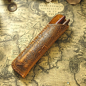 TechMoonPro Leather Pen Case,Double Pencil Case for Handmade Crazy Horse Leather,for Apple Pencil,Pen(Carved)