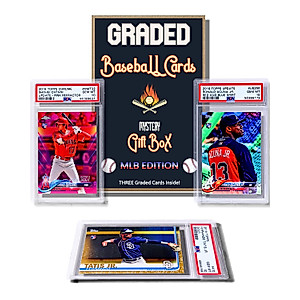 Three Graded Baseball Cards Gift Box: MLB Edition │Three Premium PSA/BGS Graded 10, 9.5 or 9 Cards │Potential Rookie Autographs & Numbered RC Refractors│Gift for Baseball Fans│by Slabs of Heat