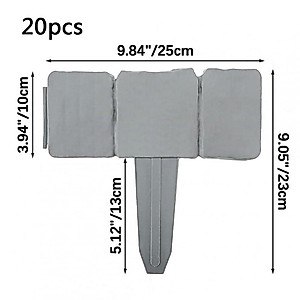 20pcs Plastic Stone Effect Garden Fence Decorative Flower Bed Border Edging Grey Interlocking Lawn Landscape Stakes