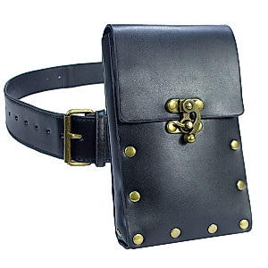 Cellphone Holder Retro Belt Pouch Waist Bag Fanny Pack Steampunk Medieval Renaissance Purse Halloween Costume Accessory (Black)