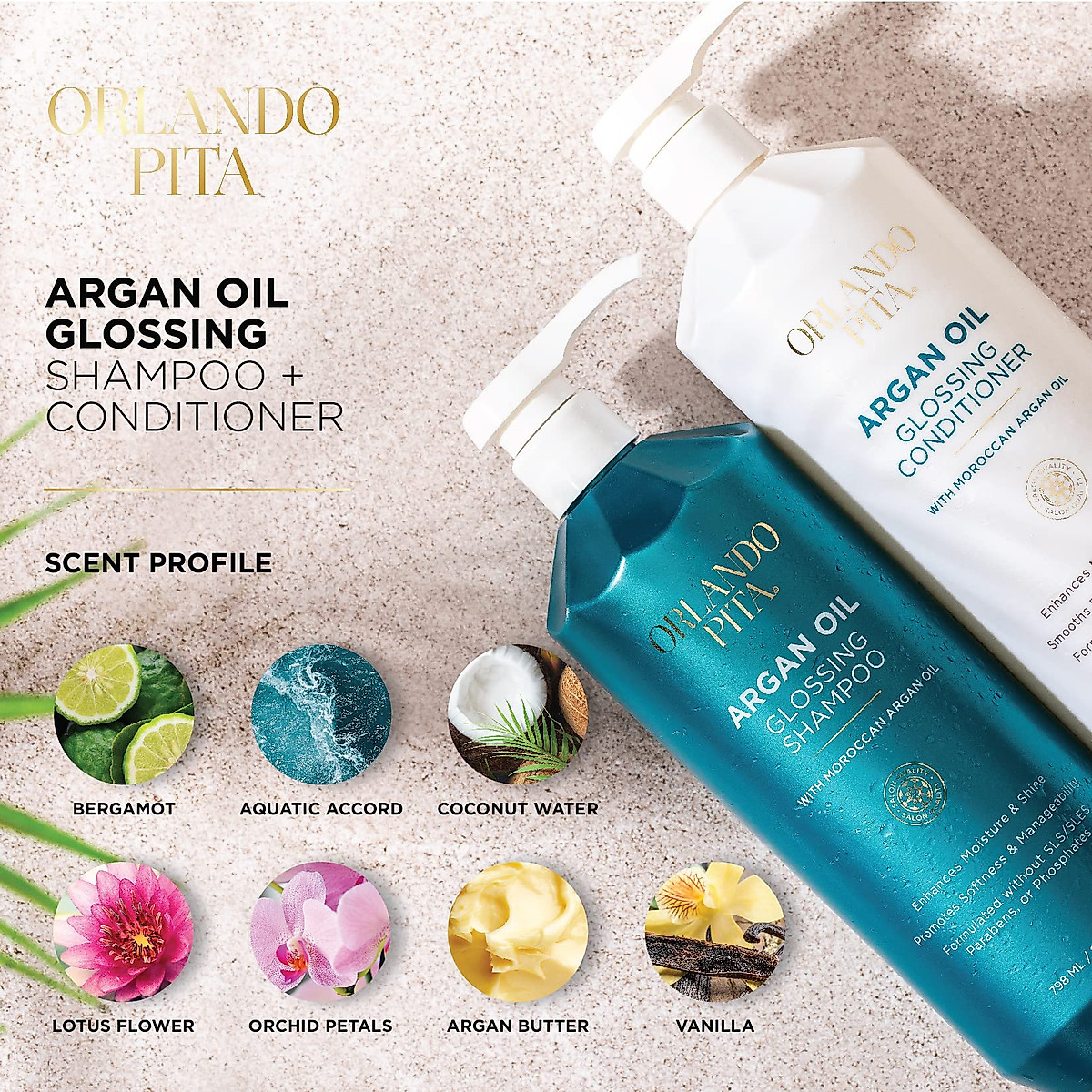 ORLANDO PITA Argan Oil Shampoo, 27 Fl Oz Salon Size- Premium Nourishing Hair Care for Men & Women - Professional Moisturizing, Anti Frizz, Hydrating Solution for Dry, Damaged Hair
