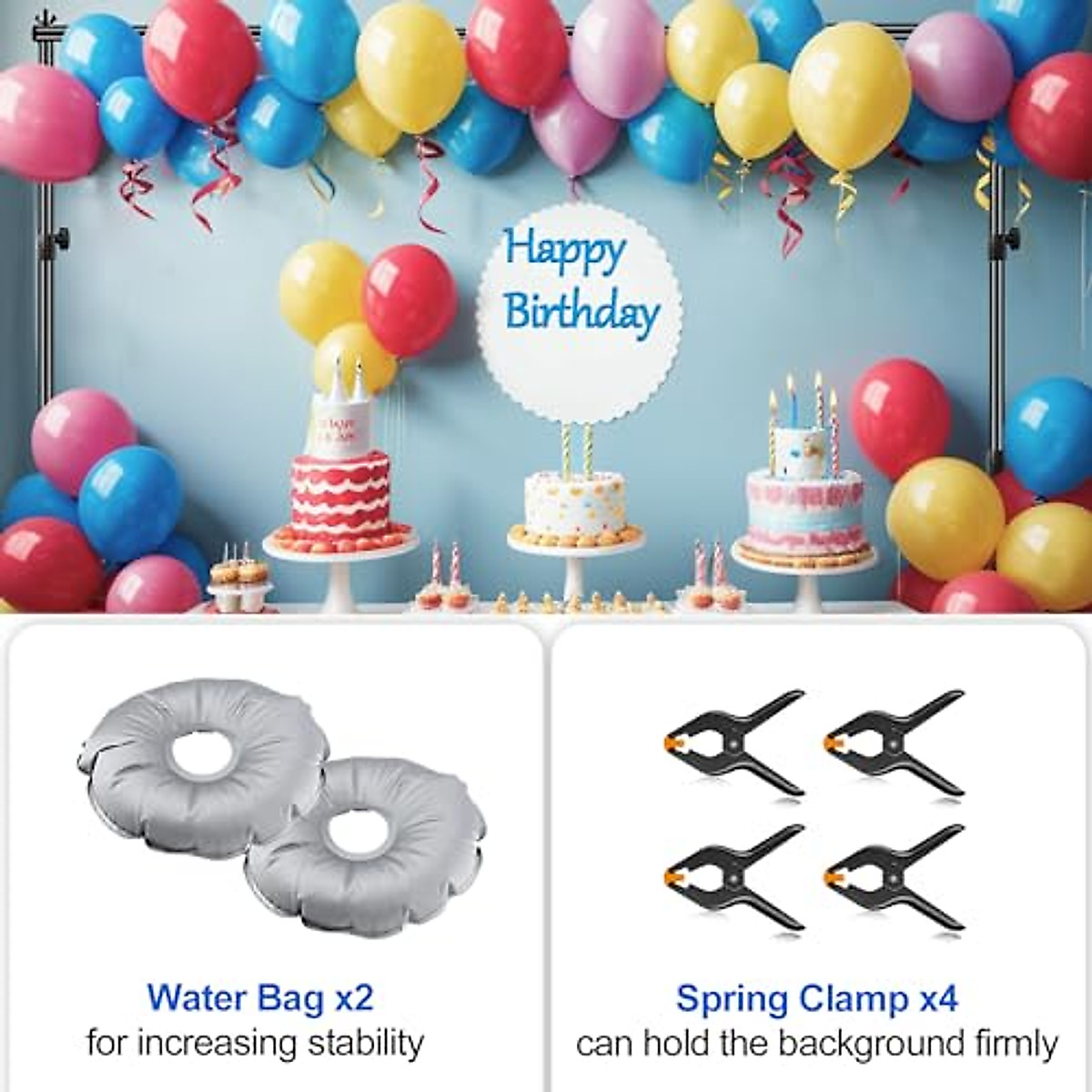 EMART Heavy Duty Backdrop Stand 8.5x10ft(HxW) Adjustable Background Support System Kit with Steel Base for Photography, Photo Backdrop Stand for Parties Birthday Video Studio - Black