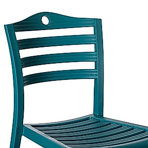 Fabulaxe Stackable Modern Plastic Indoor and Outdoor Dining Chair with Ladderback Design for All Weather Use, Blue Set of 4