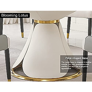 Leavader 9-Piece Dining Table Set - 59" Round Dining Table with Rotating Tray, 1 Faux Marble Dining Table & 8 PU Leather Chairs, Morden Round Stone Dining Table Set for Kitchen, Resterant