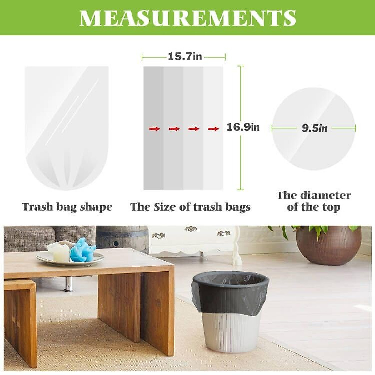 1.2 Gallon 80 counts Strong Trash Bags Garbage Bags, Bathroom Trash Can Bin Liners, Small Plastic Bags for home office kitchen, fit 5-6 Liter, 0.8-1.6 and 1-1.5 Gal, Black