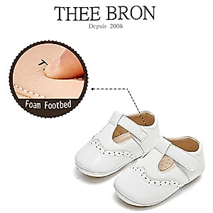 THEE BRON Unisex Baby Moccasins Leather Shoes Soft Sole Toddler Walker Sneakers(18-24 Months Infant, 8722White)