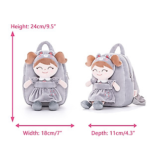 Gloveleya Cat Backpack Toddler Backpack Soft Plush Backpack with Plush Doll Gray