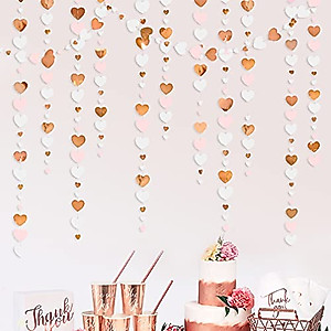 52Ft Rose Gold Pink and White Love Heart Garland Hanging Paper Streamer Banner for Anniversary Mother's Day Valentines Day Bachelorette Engagement Wedding Baby Bridal Shower Birthday Party Decorations