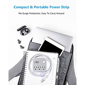 Power Strip with USB C, 3 Outlets Desktop Charging Station, 6 Ft Extension Cord, Small and Portable Power Strip for Travel, Cruise Ship