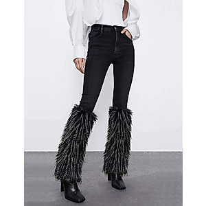 Zecmos womens Leg Warmers Faux Fur Fuzzy Long Cuff Cover Warm Furry Costume Shoes, Black and White, Medium