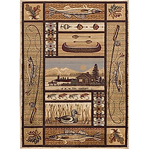 Lodge Retreat Novelty Lodge Pattern Beige Rectangle Area Rug, 8' x 10'