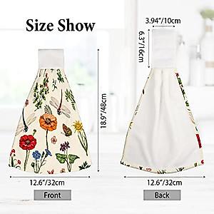 Hotbar Kitchen Towels with Hanging Loop Closure, 18.9"x12.6" Absorbent Soft Hanging Kitchen Towels, Thick Dish Cloth Decorative Hand Towels for Bathroom Kitchen(Flower1,2 Pcs)