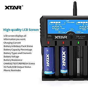 XTAR Dragon VP4L Plus Professional 18650 Capacity Tester Universal 18650 Charger for Rechargeable Batteries Li-ion 21700 26650 14500 16340 Ni-MH AA AAA D with USB Output and Battery Repair Function