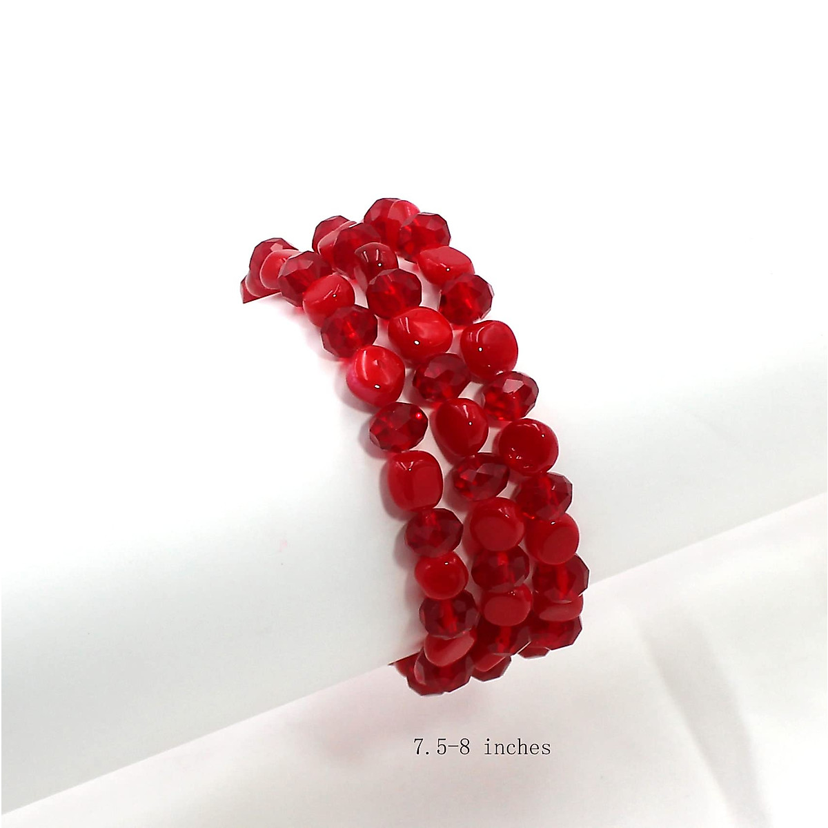 Jules D.Multi Rows Stackable Stretch Bracelet Colorful Shell Glass Boho Bracelets Trendy Costume Jewelry Gifts for Women (Red)