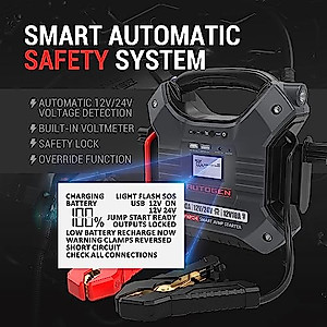 AUTOGEN 12V & 24V Jump Starter 10000Amp Lithium Iron Phosphate (LiFePO4) Battery, Booster Jumper Box with Smart LED Screen Built-in LED Light