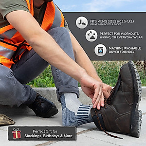 HOT FEET 4 Pack Work Socks for Men & Women - Breathable Boot Hiking Socks, Moisture Wicking Thick Wool Socks, Sizes 6-12.5, Man, Gray & Blue