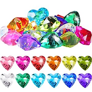 Hicarer Diving Gem Pool Toys Colorful Diamond Crystal Acrylic Heart Shape Gems Summer Underwater Swimming Pool Toys Swimming Training Gift for Kids Boys Girls Prize(30 Pieces)