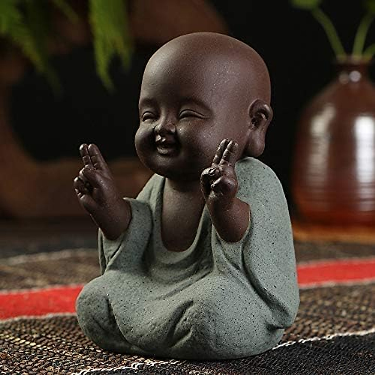 Kingzhuo Ceramic Little Cute Baby Buddha Statue Monk Figurine Laughing Buddha Statue Baby Buddha Sculptures Home Decoration Car Decor 4'' Inches in Height (Yellow)