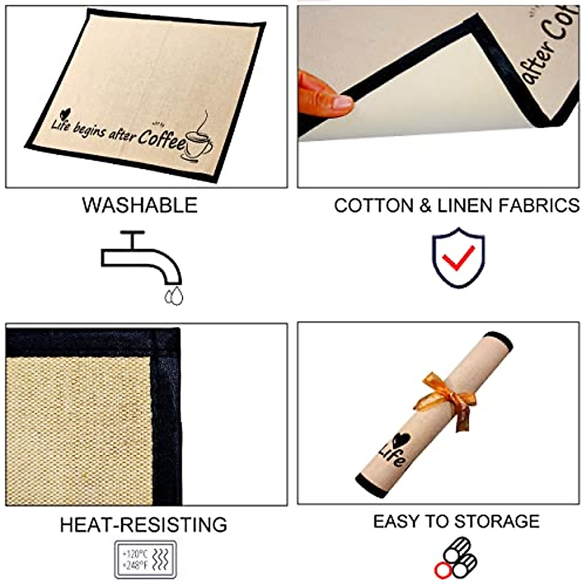 Silanto Coffee Bar Mat, Coffee Station Decor Fabric Coffee Mat for Coffee Bar Home Decor Daily Use 20x14inch… (Life begins after coffee)