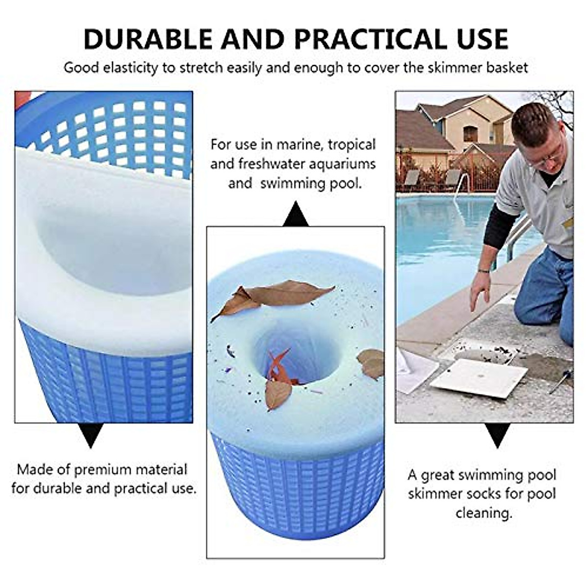 50 Packs of Pool Skimmer Socks Reusable Effective Pool Filter Basket Socks to Save Pumps, Filters, Baskets and Skimmers- The Ideal Sock/Net/Saver to Protect Your Inground or Above Ground Pool (50PCS)