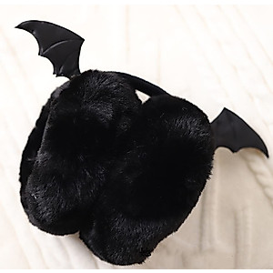 Kawaii Cute bat wing Ear muffs Faux Fur Warm Earmuffs Cute Outdoor Ear Warmers Black Women Girls Christmas Party Halloween (bat wing earmuff black)