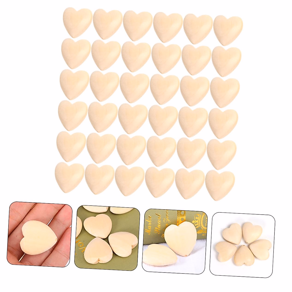 SHOWERORO 50pcs Wood Heart Beads Decoration Heart Shape DIY Bracelet Beads Valentine's Day Craft Materials