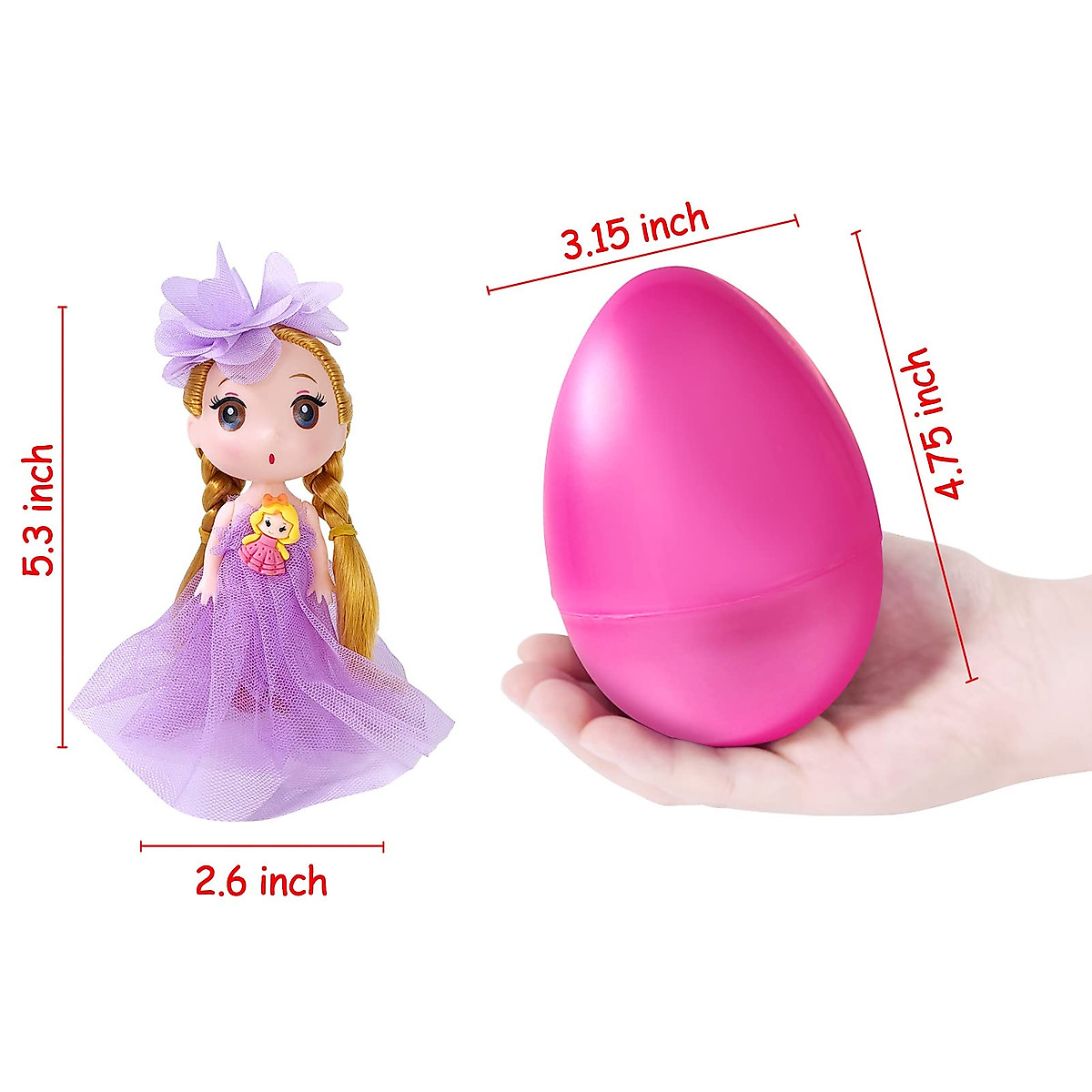 Easter Eggs Basket Stuffers with Fashion Beauty Doll, 6 PCS Jumbo Surprise Eggs for Girls Toddler Kids Gift Easter Basket Stuffers Fillers